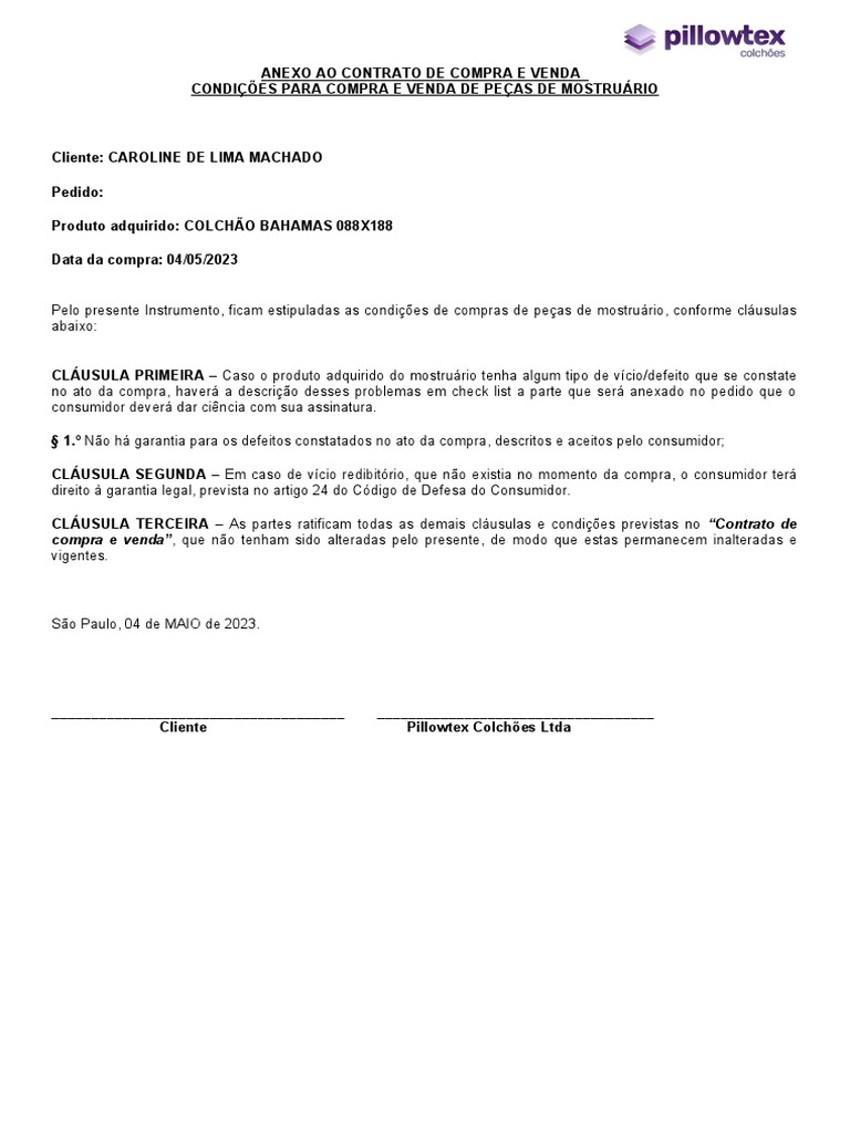 Contrato de Compra e Venda de Mostruario Aprovado | PDF