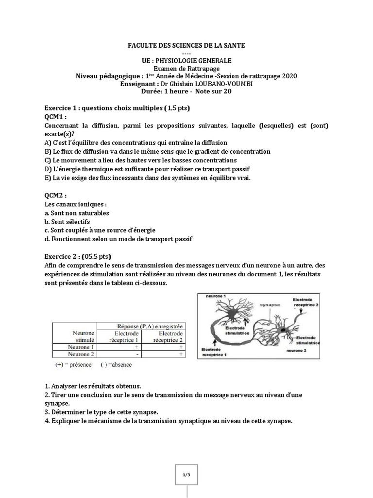 Session Rattrapage 1ère Année Médecine | PDF