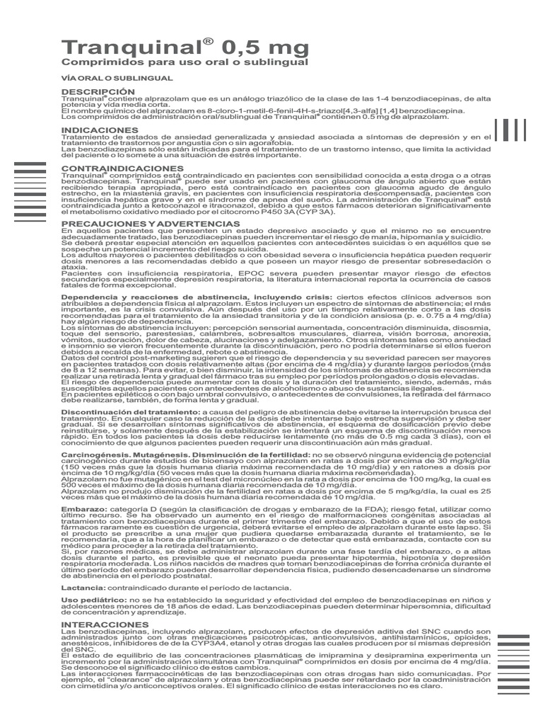 Tranquinal Pros | PDF | Benzodiazepinas | Despachador de drogas