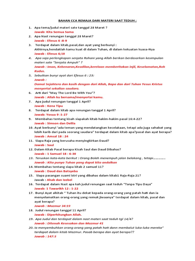 Bahan Cca Remaja Dari Materi Saat Teduh | PDF