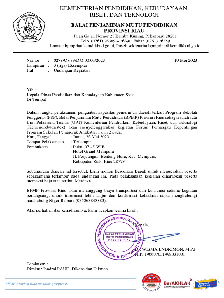 Undangan Peserta FPK Siak | PDF