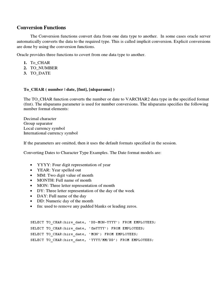 Conversion Functions Pdf Data Type Function Mathematics 