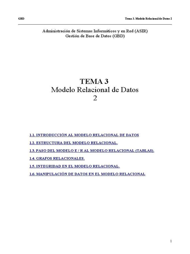 Tema 3. Modelo Relacional de Datos 2 | PDF | Base de datos relacional | Software de gestión de datos