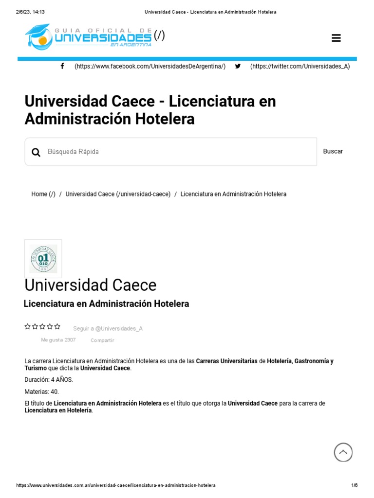 Universidad Caece - Licenciatura en Administración Hotelera | PDF ...