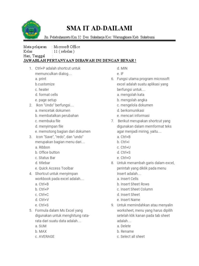 Soal Microsoft Office Kelas 11 | PDF