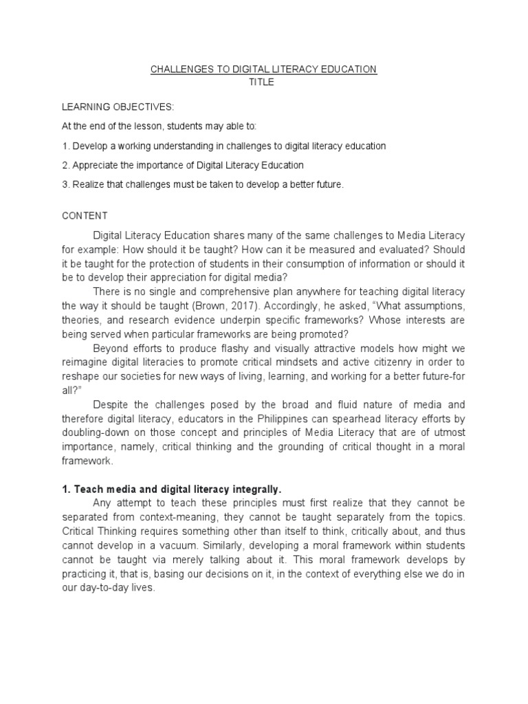 Challenges To Digital Literacy Ed. | PDF | Literacy | Critical Thinking
