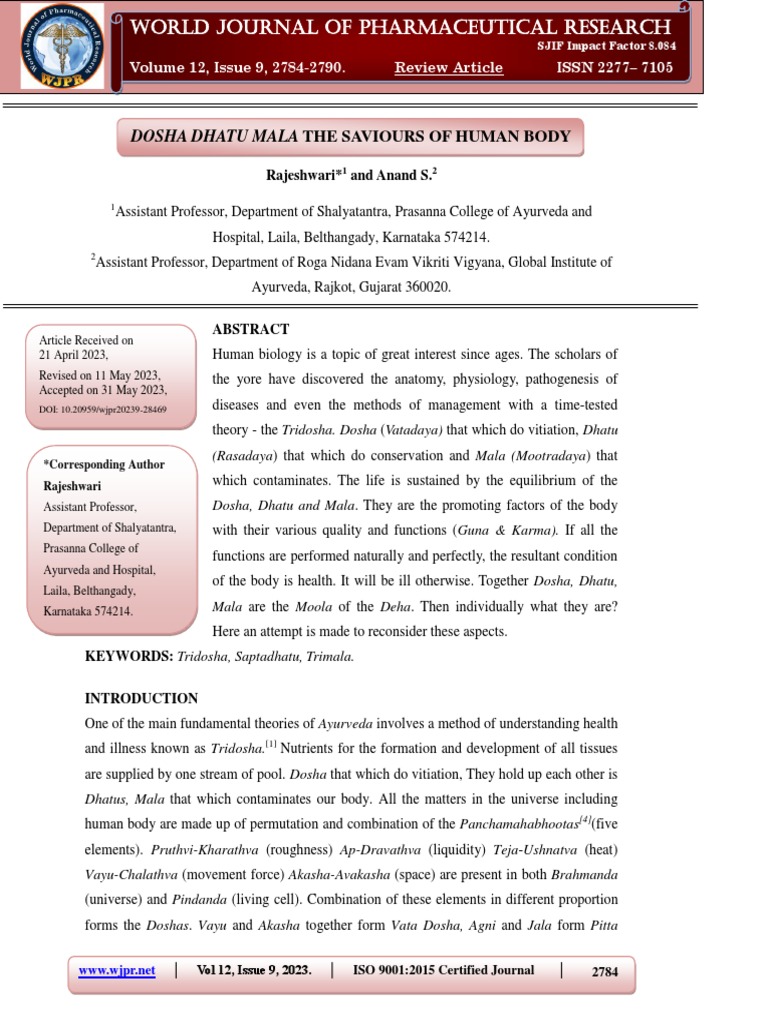 Ayurveda's Dosha-Dhatu-Mala Theory | PDF | Ayurveda