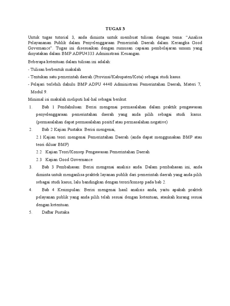 Tugas 3 ADM Pemerintahan Daerah (Makalah) | PDF