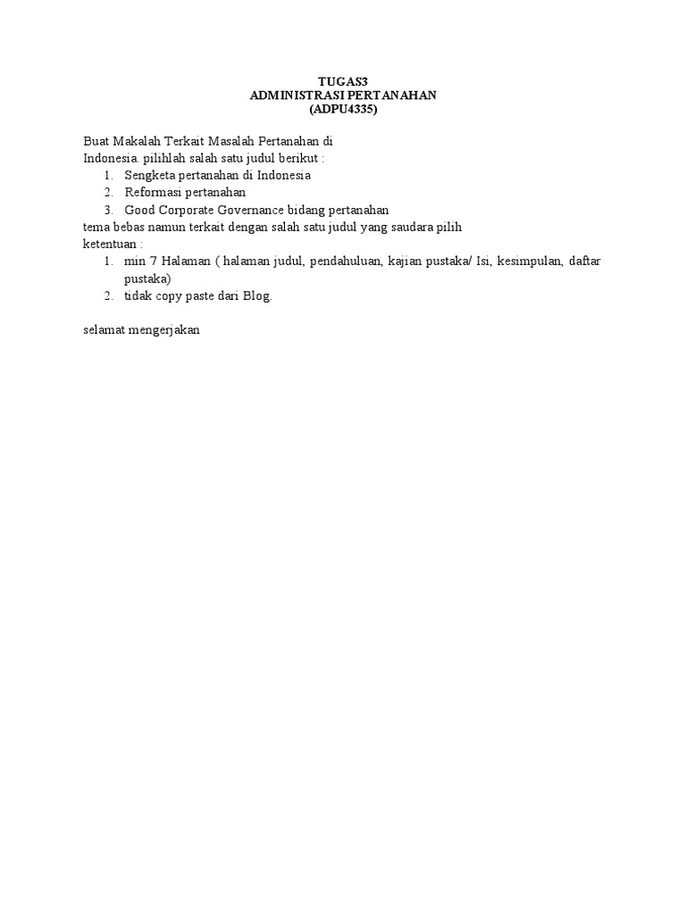 Tugas 3 Administrasi Pertanahan (Makalah) | PDF
