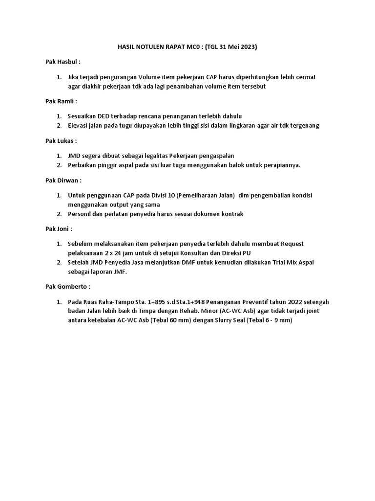 NOTULEN RAPAT MC0 | PDF