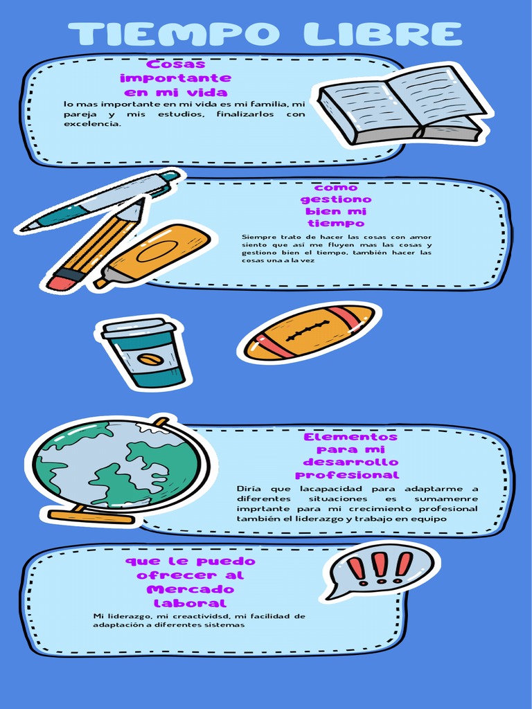 Infografía Algunas Cosas Que Puedes Hacer En Tu Tiempo Libre Divertido Ilustrado Sticker Azul Pdf 