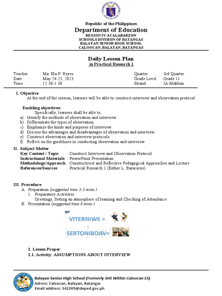 Interview Observation Method. | PDF