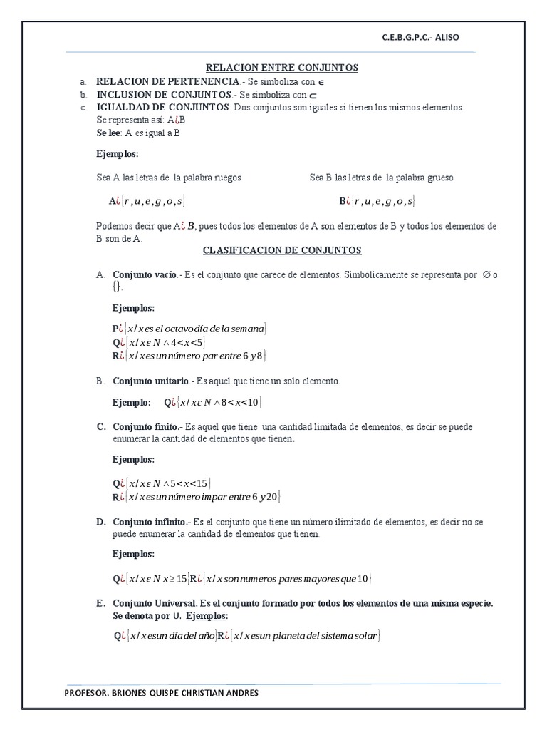 CLASIFICACION DE CONJUNTOS | PDF