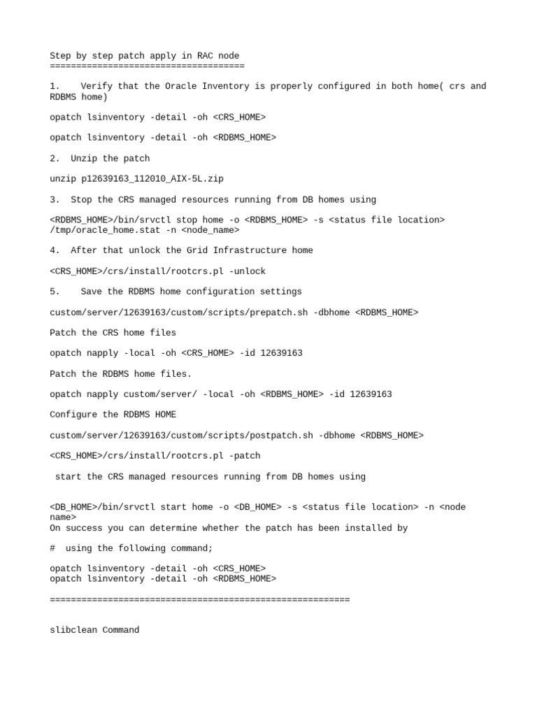 Patch Application Steps for RAC Nodes | PDF