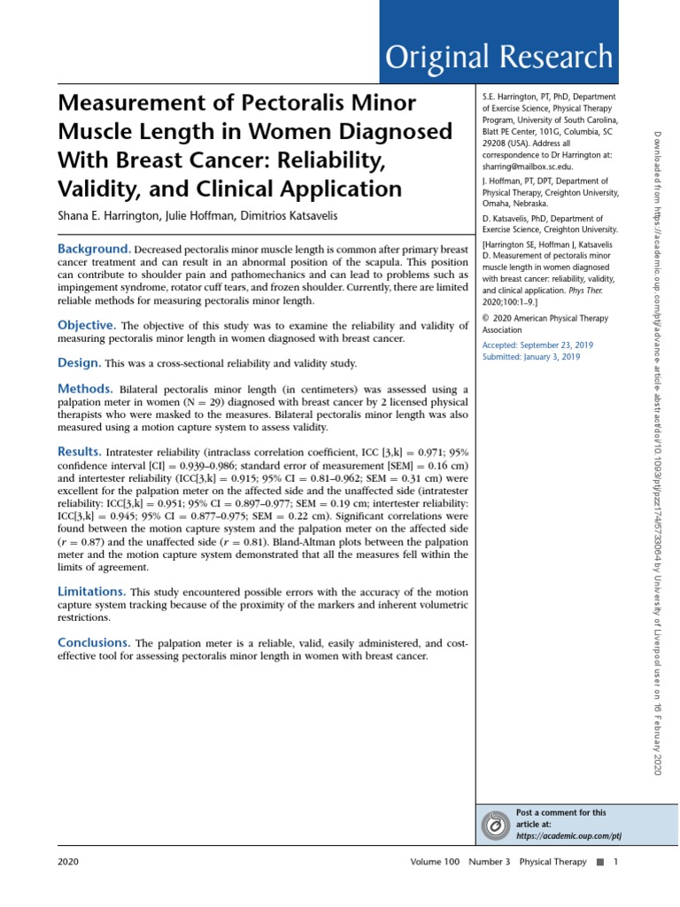Measurement of Pectoralis Minor Muscle Length in Women Diagnosed With ...