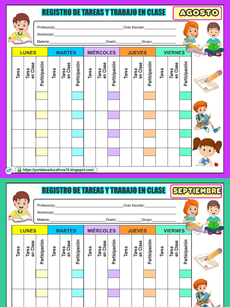 Registro de Tareas y Actividades Escolares | PDF