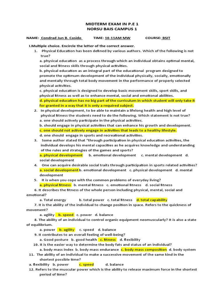 Midterm Exam in P.E 1 | Download Free PDF | Physical Education ...