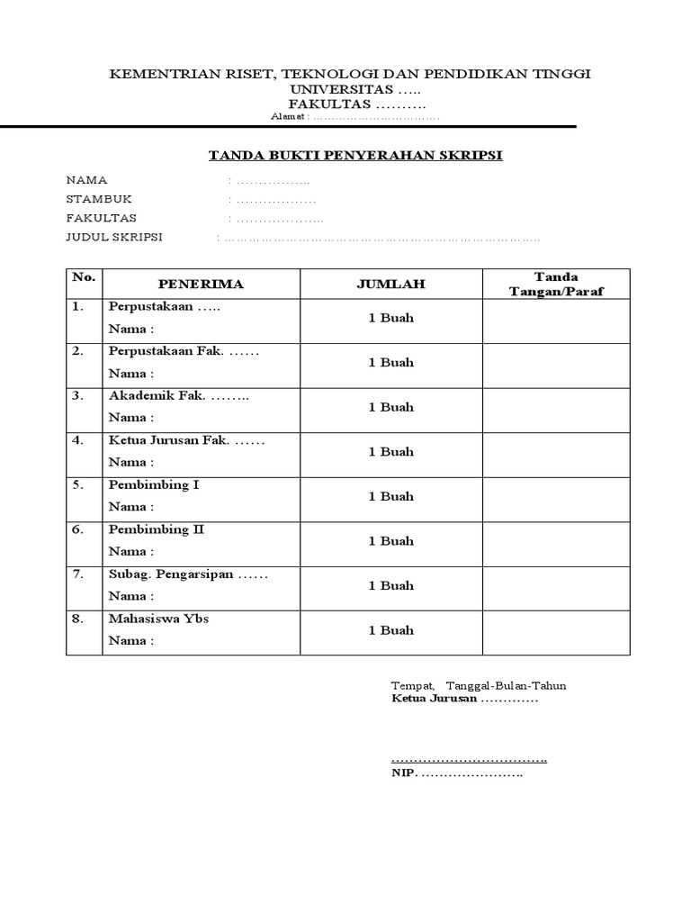 Template TANDA TERIMA SKRIPSI | PDF