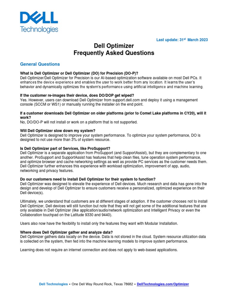 Dell Optimizer Frequently Asked Questions | PDF | Vulnerability (Computing) | Security