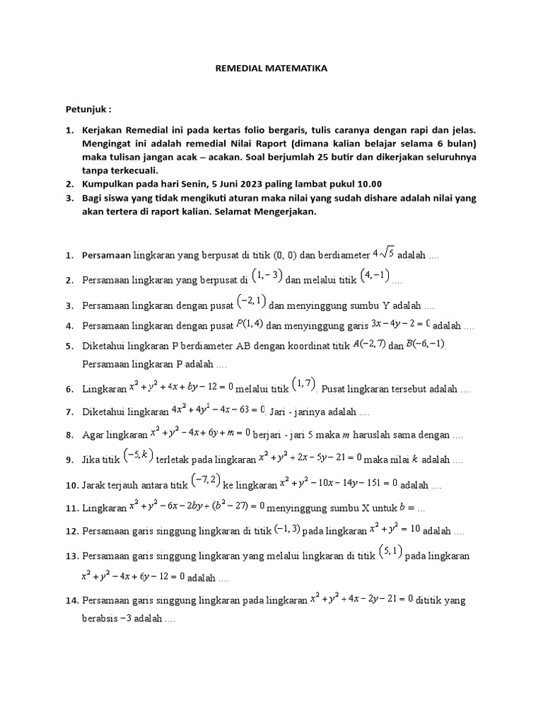 REMEDIAL MATEMATIKA Minat | PDF