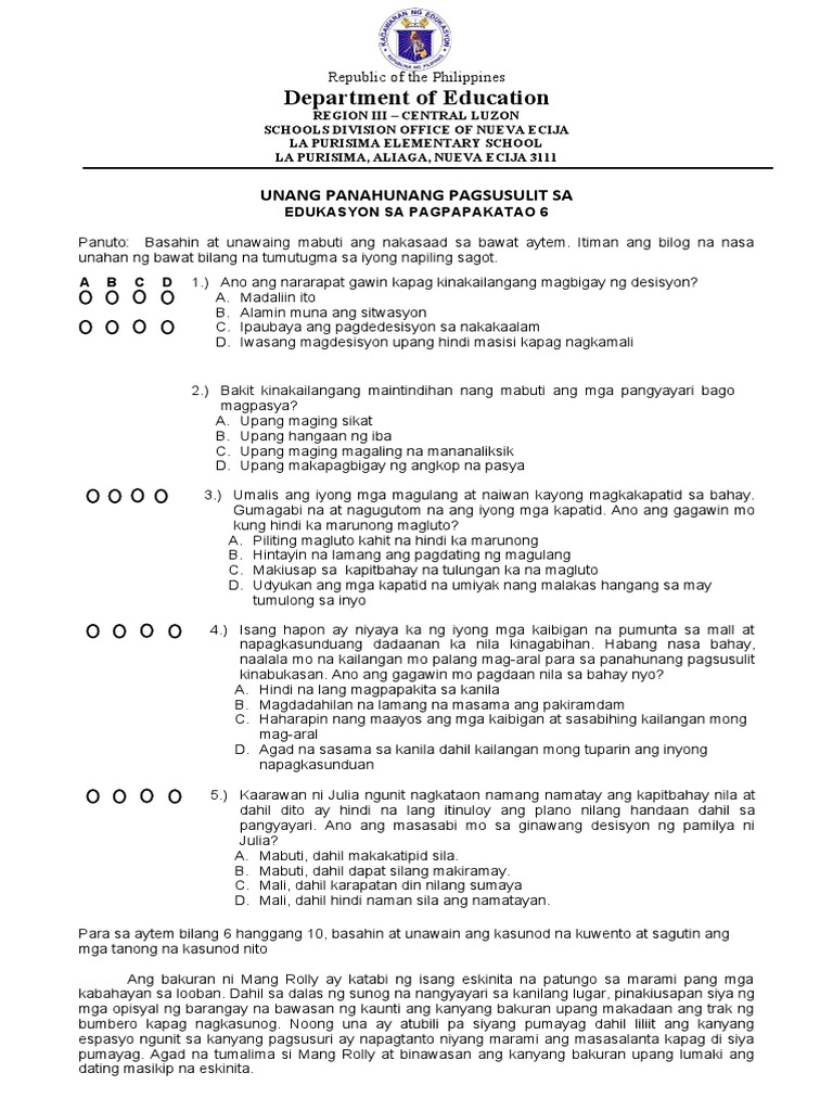 1st Periodical Test ESP 6 | PDF