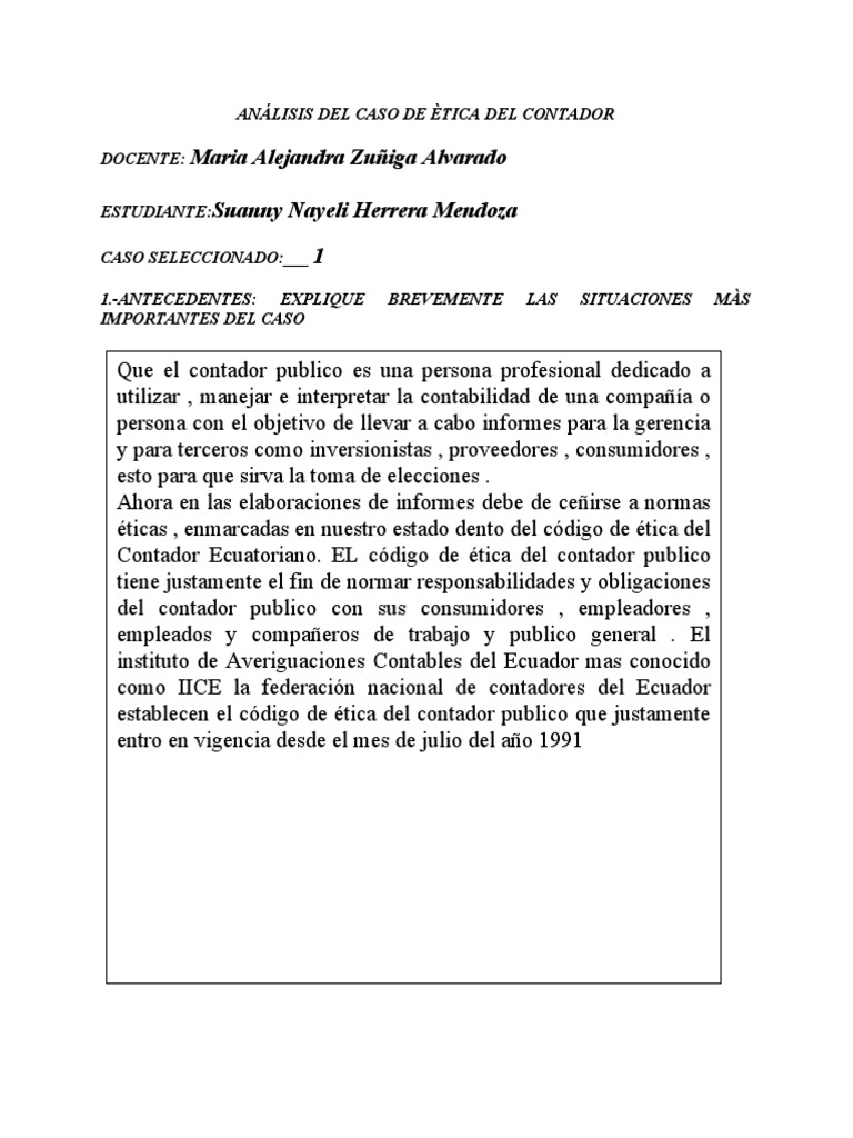 Análisis Del Caso de Ètica Del Contador Taller | PDF Análisis Del Caso de Ètica Del Contador Taller | PDF