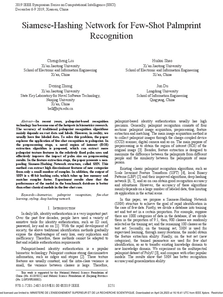 Siamese-Hashing Network For Few-Shot Palmprint Recognition | PDF | Deep Learning | Applied ...