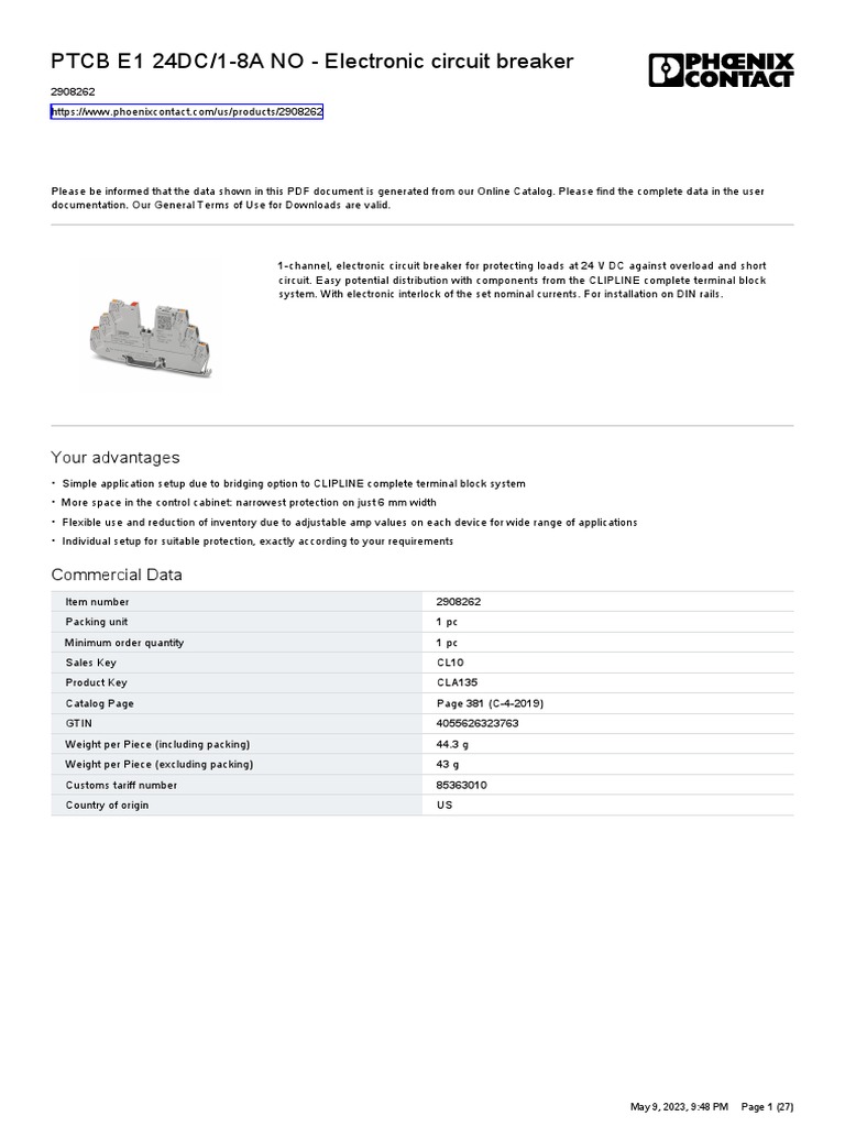 PTCB E1 24DC/1-8A Circuit Breaker Guide | PDF | Fuse (Electrical ...