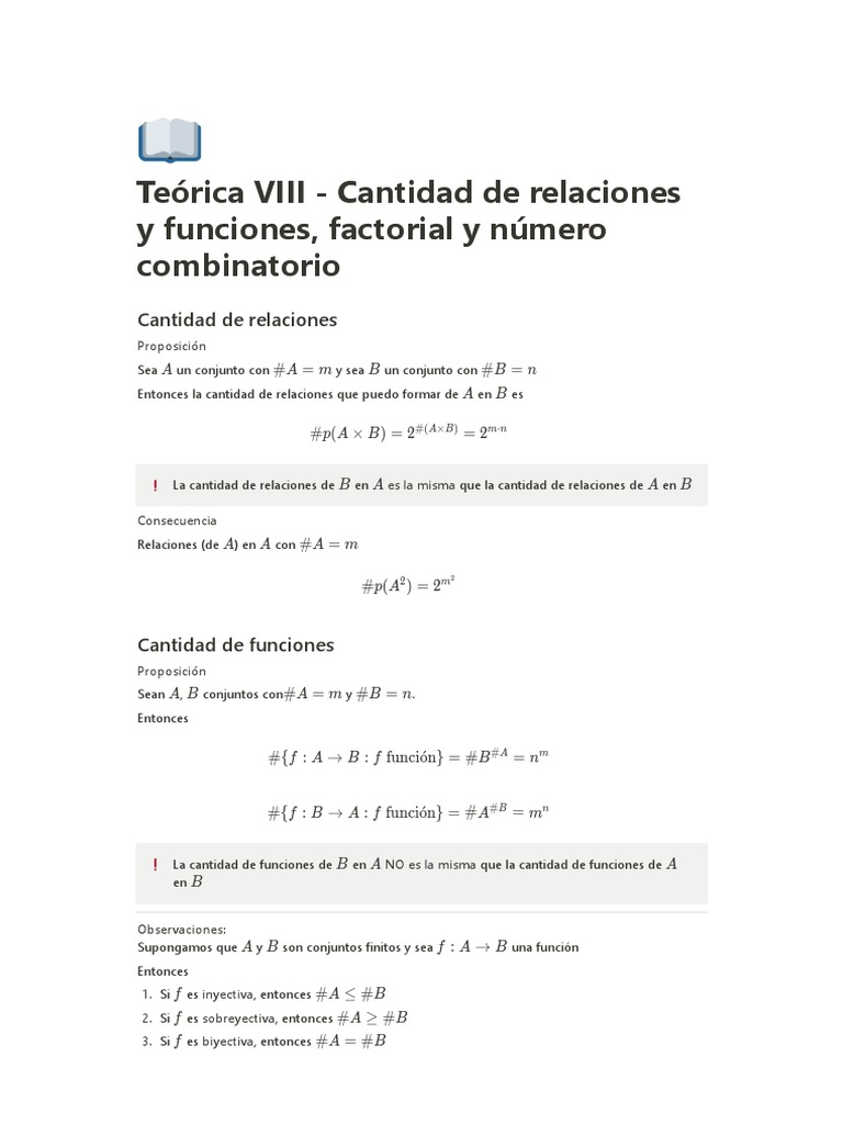 Teórica VIII - Cantidad de Relaciones y Funciones, Factorial y Número Combinatorio | PDF ...