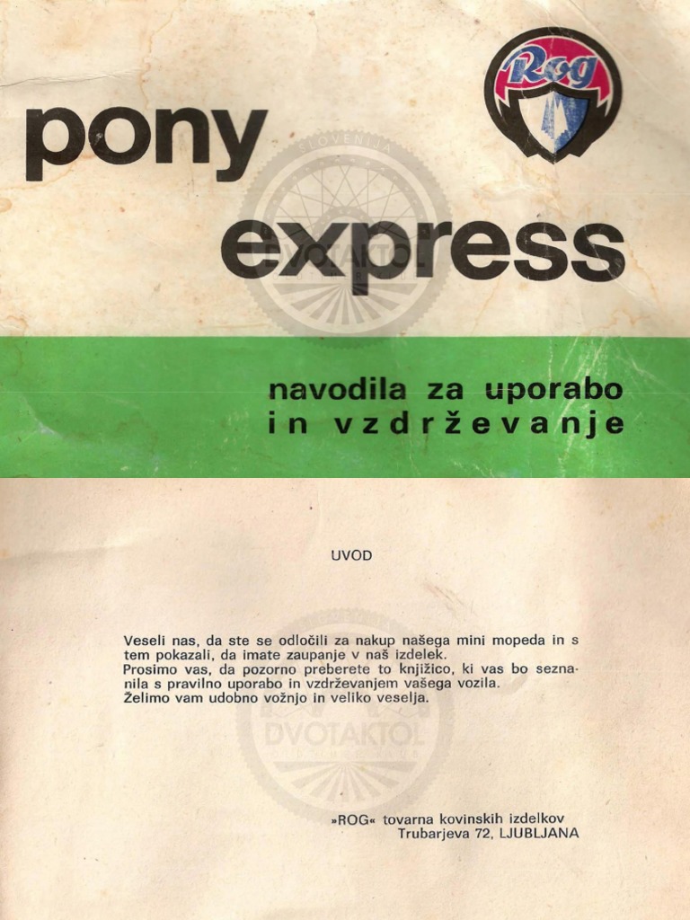 Navodila Za Uporabo in Vzdrzevanje Rog Pony Express Dvo | PDF