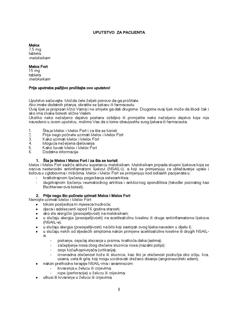 Melox Fort 15mg 30 Tableta Medication Guide 1 | PDF