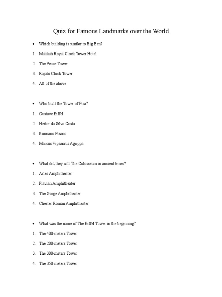 Famous Landmarks Quiz | PDF
