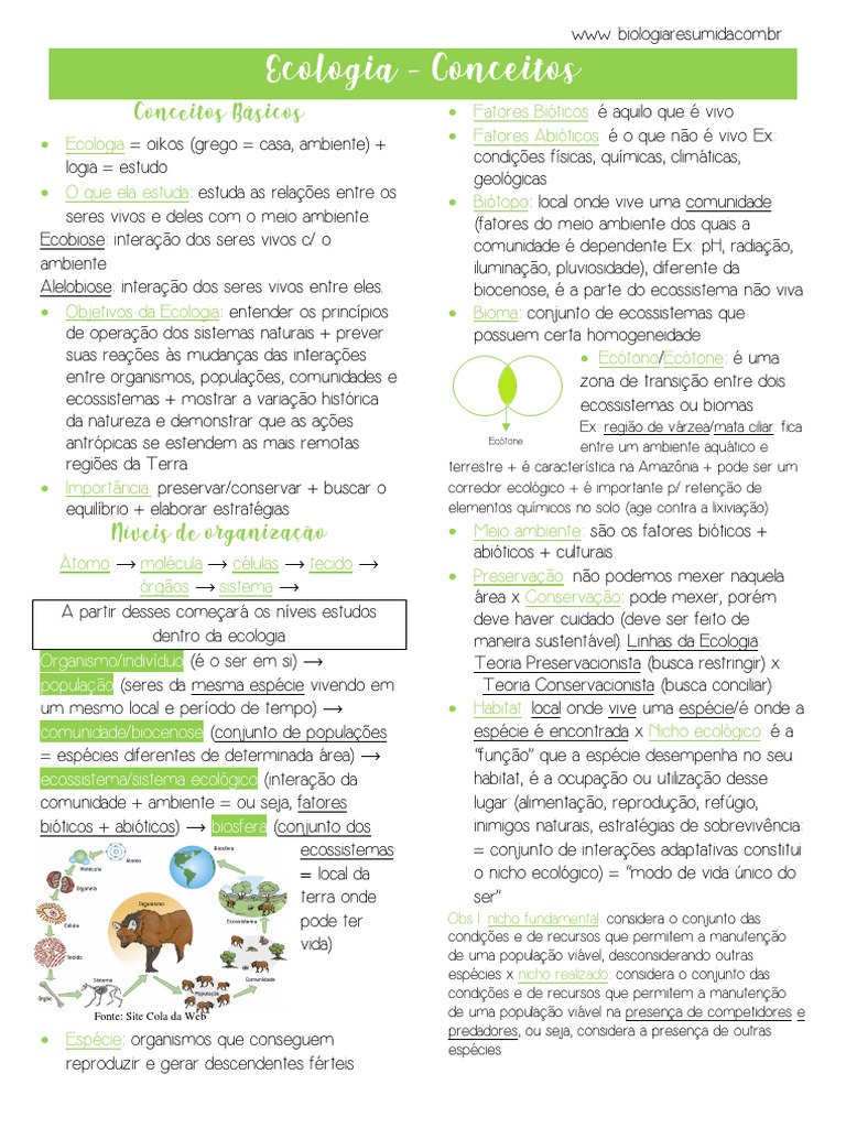 Ecologia Conceitos Resumo | PDF | Ecologia | Nicho ecológico