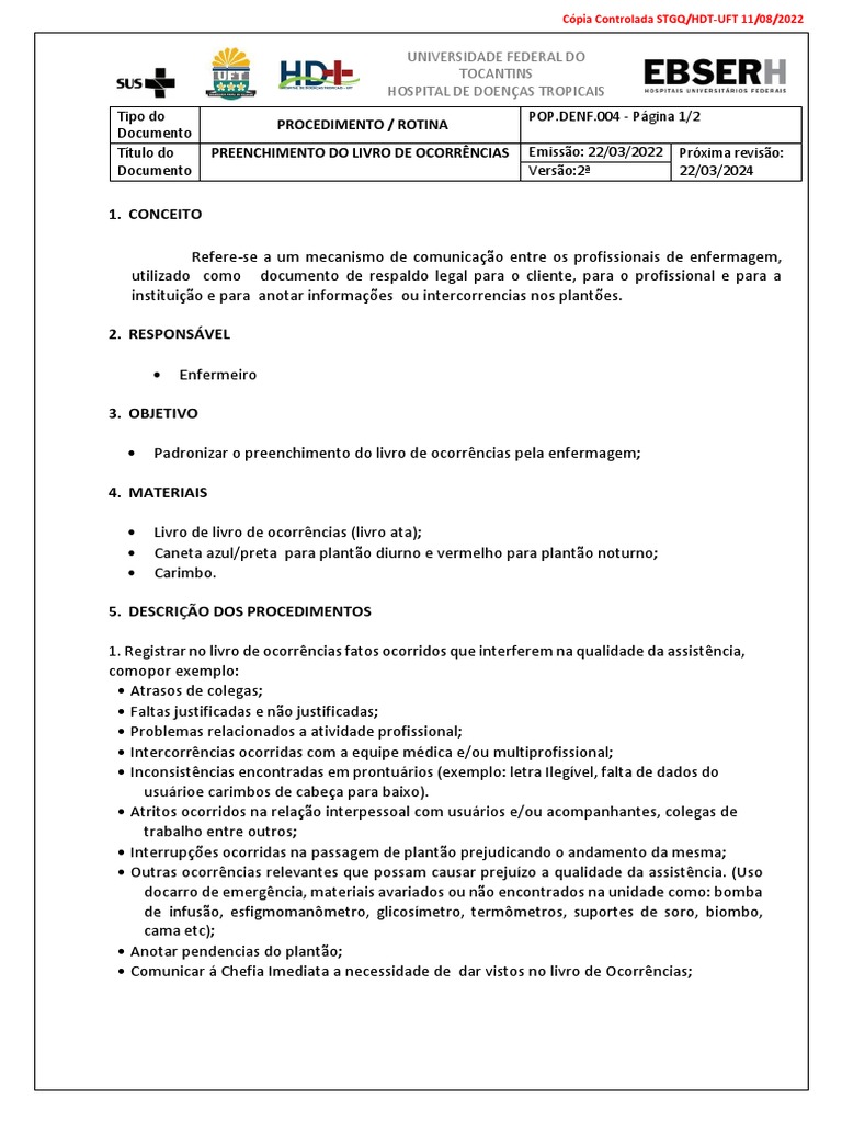 POP 004 DENF -REGISTROS NO LIVRO DE OCORRÊNCIAS | PDF