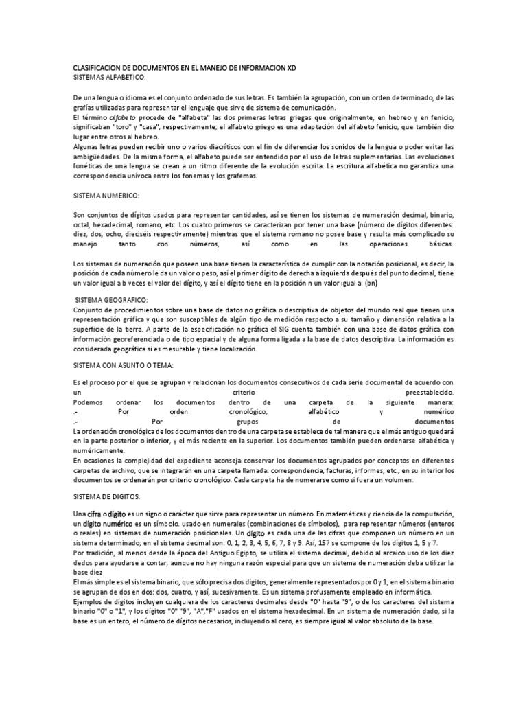 Clasificacion de Documentos en El Manejo de Informacion XD | PDF