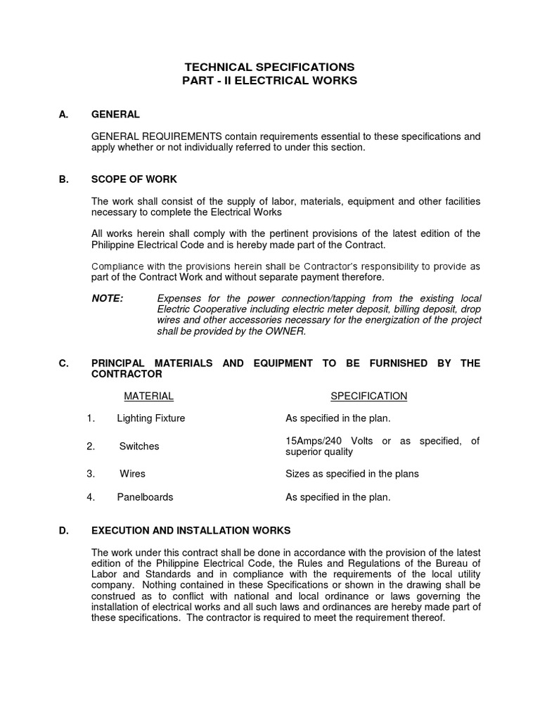 Technical Specs Part II - Electrical Works | PDF | Electrical Connector ...