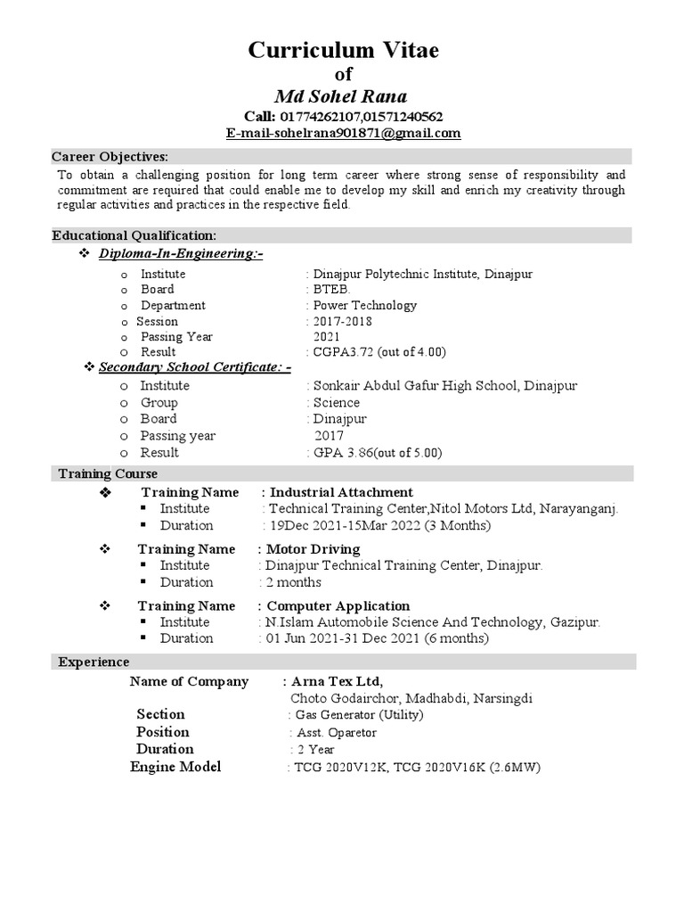 CV of Sohel Rana Update | PDF | Cognition