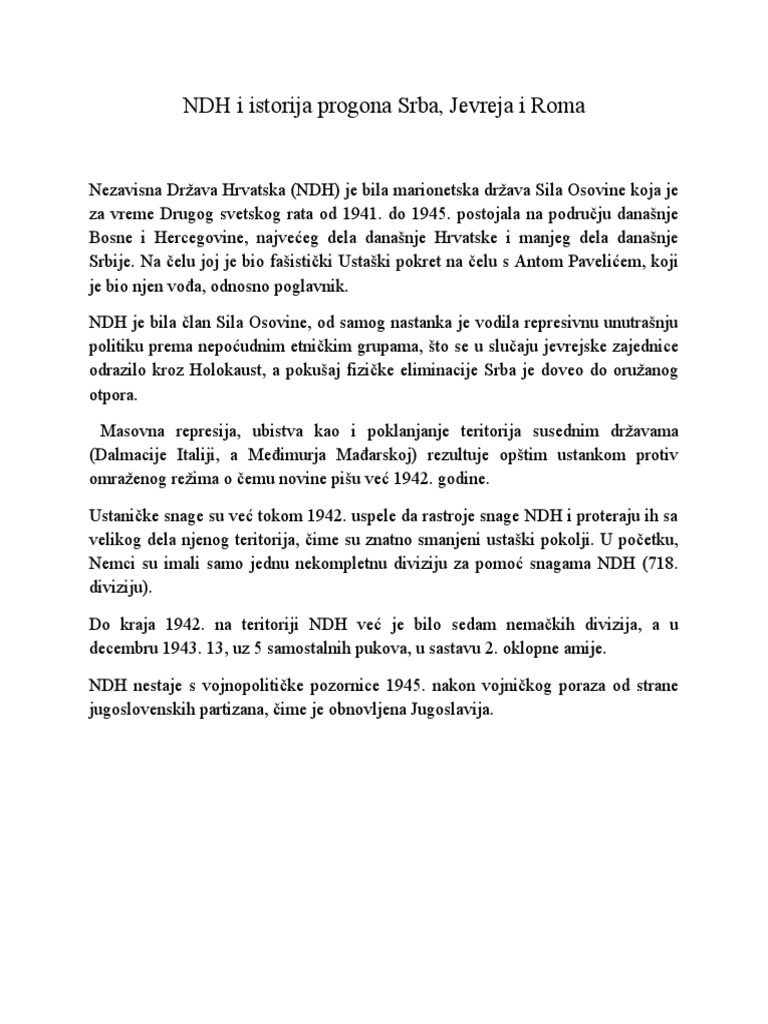 NDH I Istorija Progona Srba | PDF