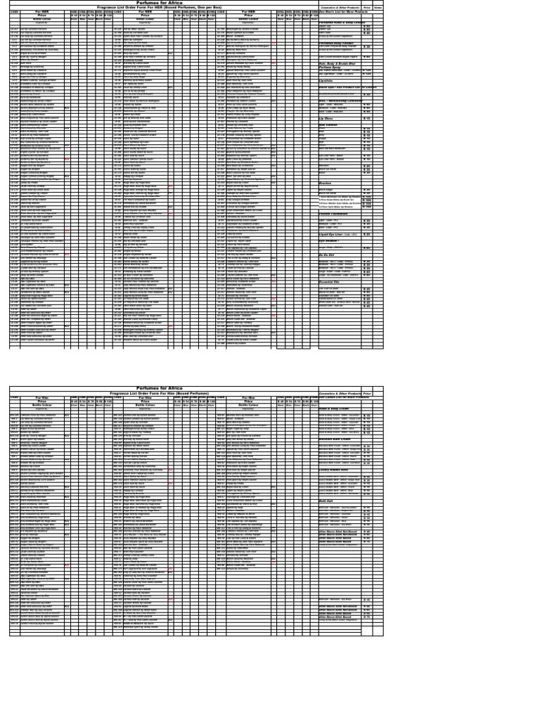 Women's Fragrance Order Form | PDF | Perfume | Fashion