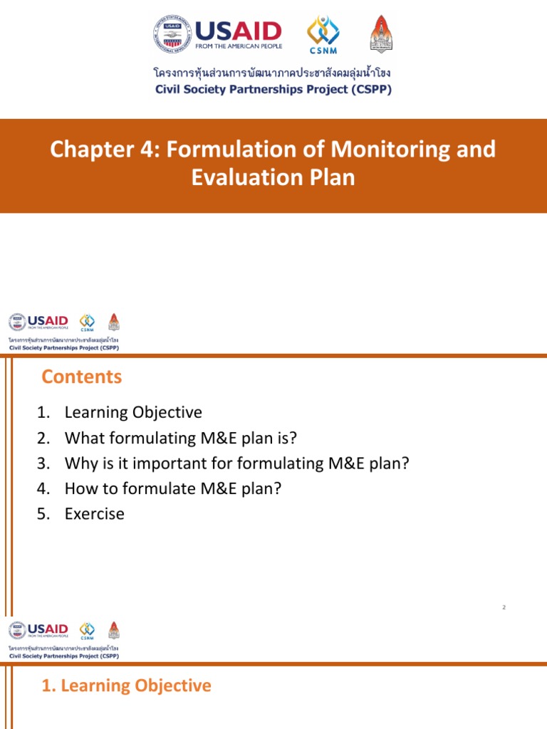Lesson 4 - Formulation of Monitoring and Evaluation Plan | Download Free PDF | Evaluation | Data