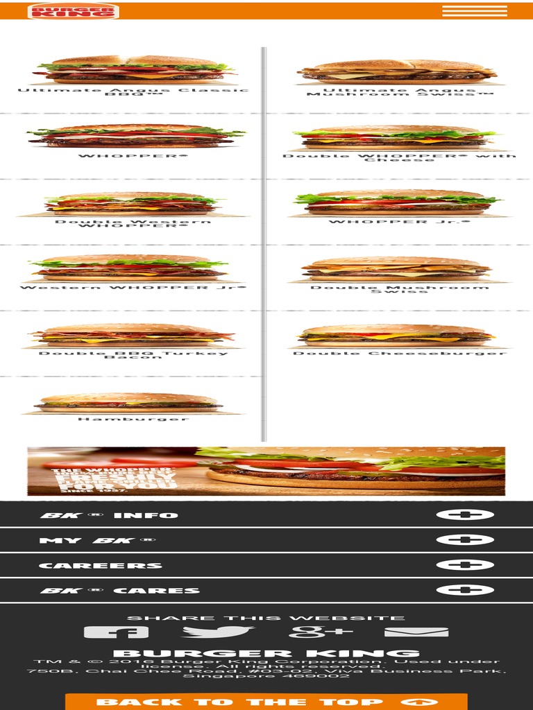 Burger King Beef Burger Menu Options | PDF