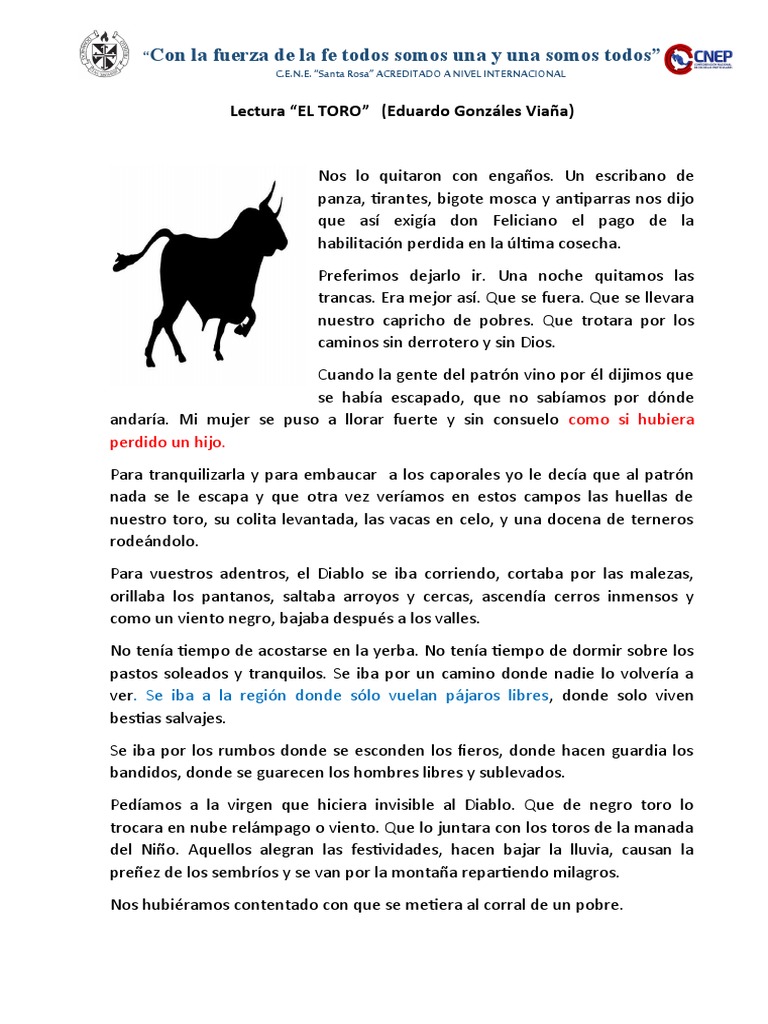 Ficha de Lectura El Toro | PDF