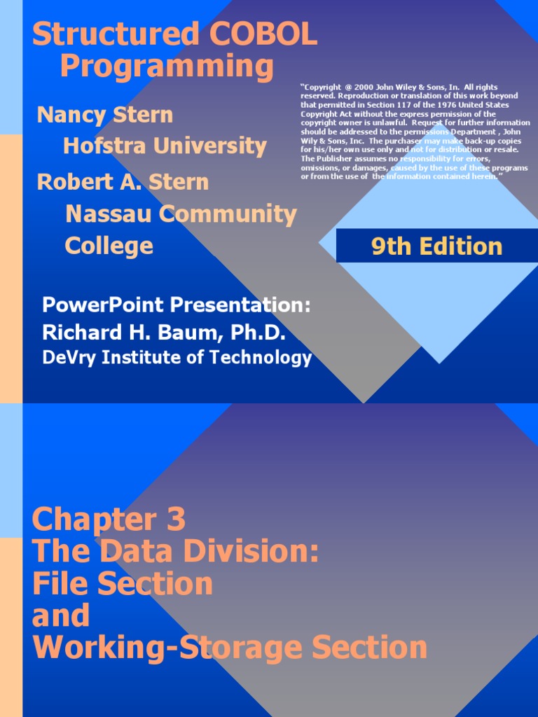 Structured COBOL Programming: Nancy Stern Hofstra University Robert A ...