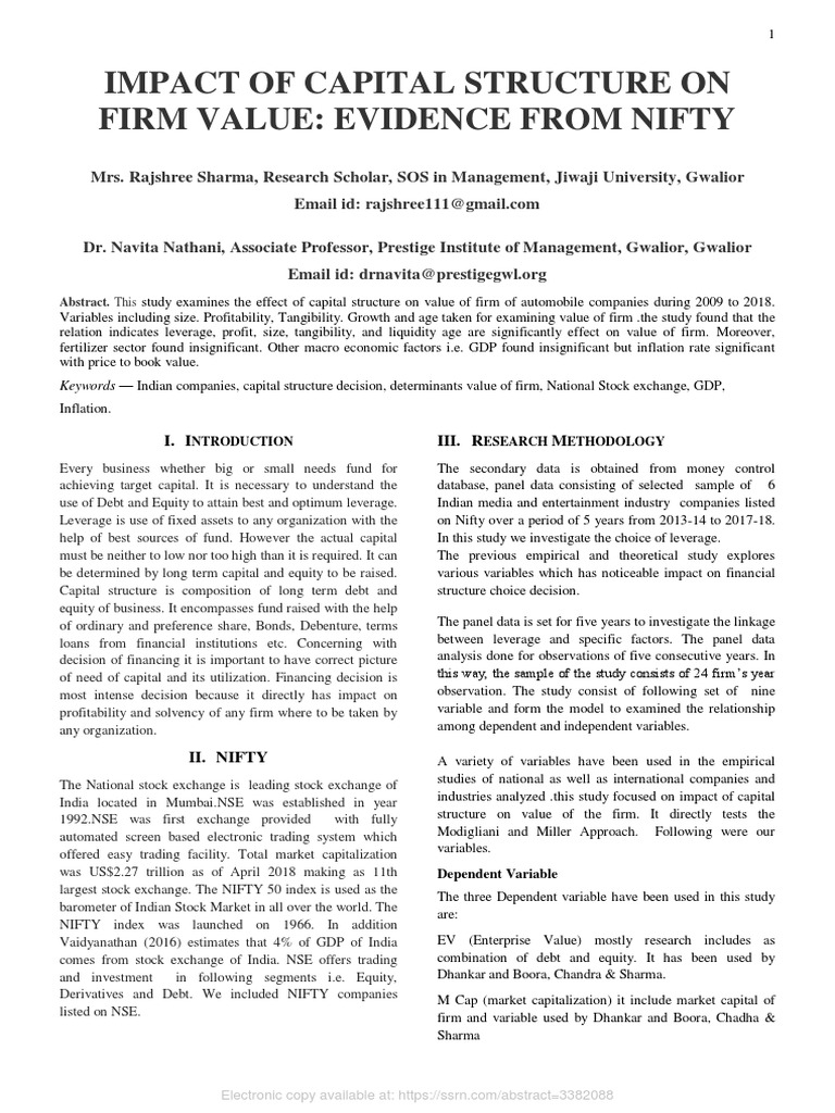 Impact of Capital Structure on Nifty Firms | PDF