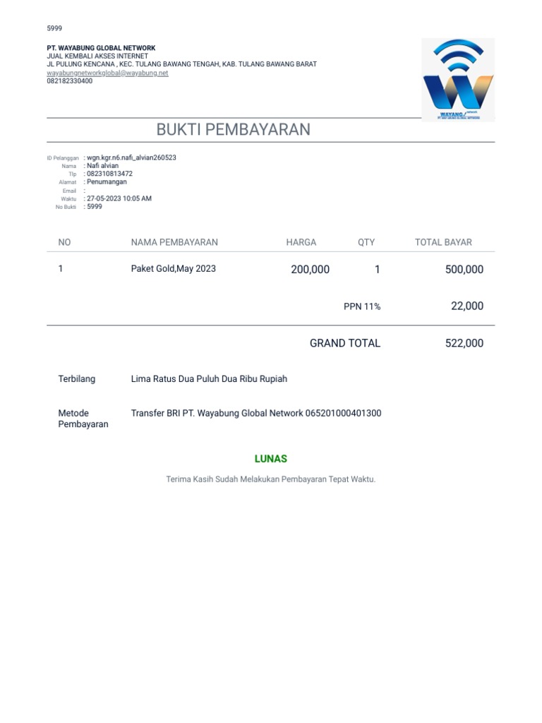 Bukti Bayar Wifi | PDF