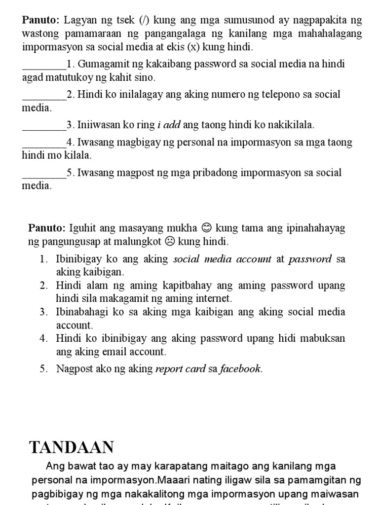 Panuto: Lagyan NG Tsek (/) Kung Ang Mga Sumusunod Ay Nagpapakita NG | PDF