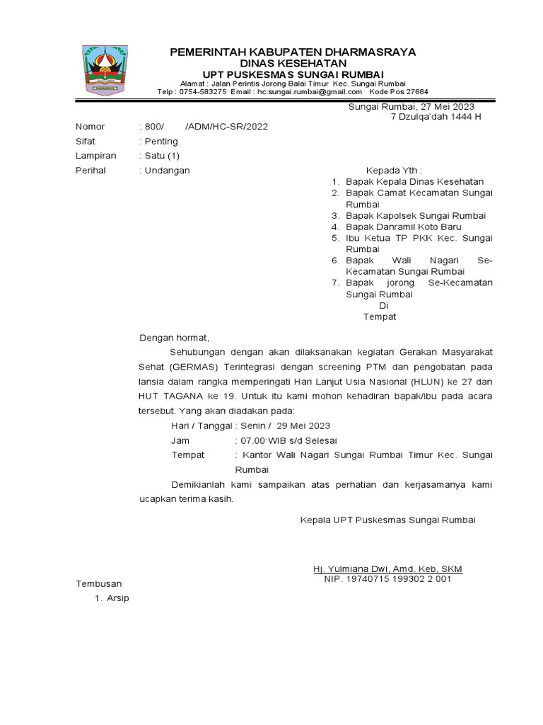 Undangan GERMAS di Sungai Rumbai Timur | PDF