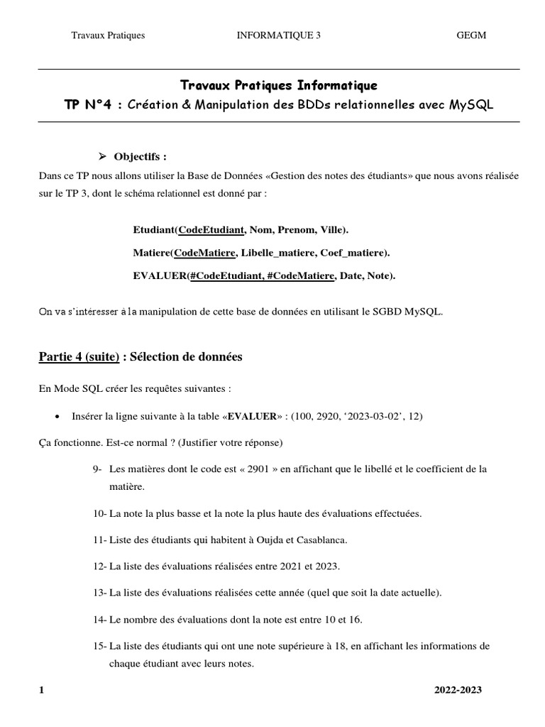 TP4 Info3 | PDF | Bases de données | SQL