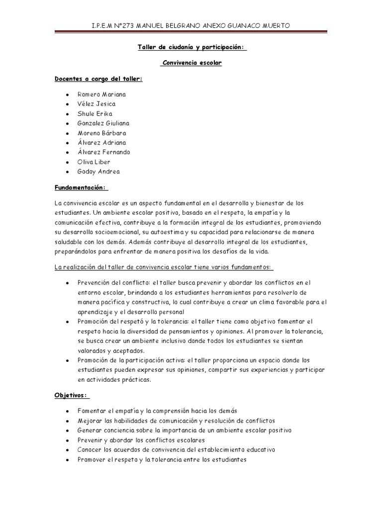 Taller de convivencia | PDF | Tolerancia