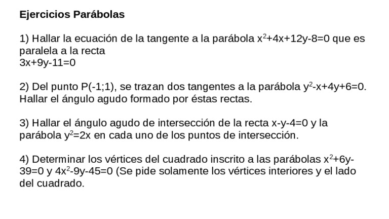 Ejercicios de Tangentes y Parábolas | PDF